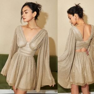 Rouge! | Dresses | Champagne Beige Mini Dress Flared Bell Long Sleeve ...